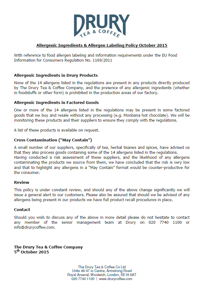 Food Safety, Rainforest Alliance conformity & Company Policies